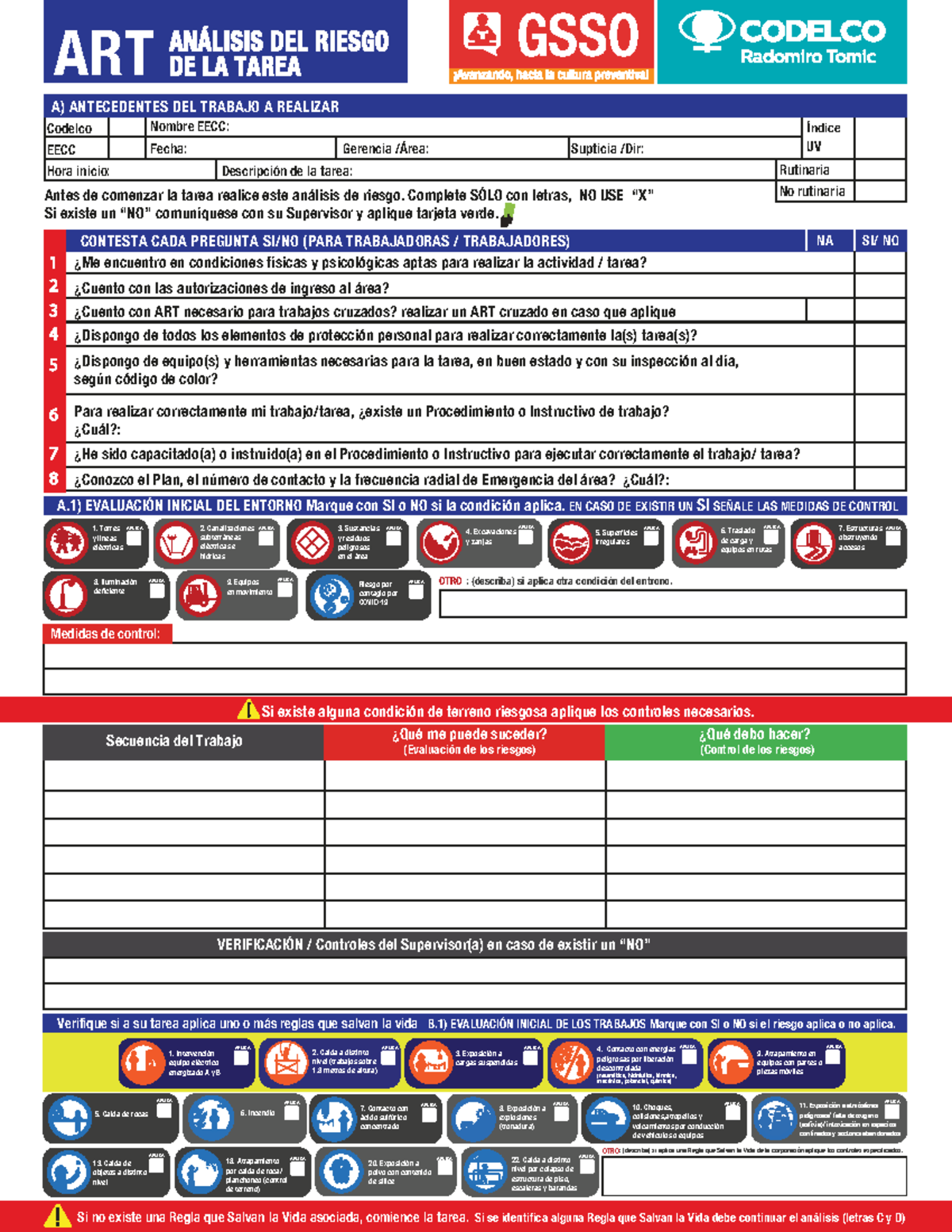 1. Formato ART-2021 - art - Codelco EECC Descripción de la tarea: Nombre EECC: Fecha: Gerencia ...