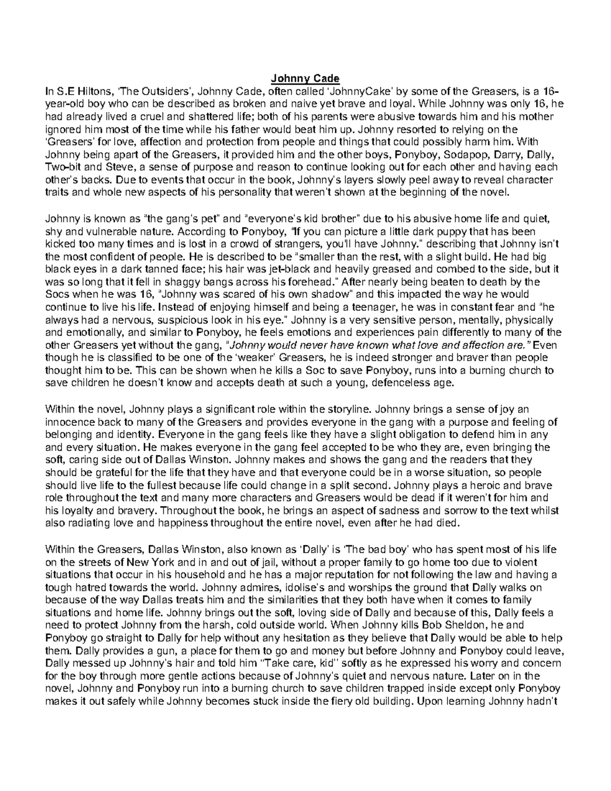 Johnny Cade Character Analysis - Johnny Cade In S Hiltons, 8The ...