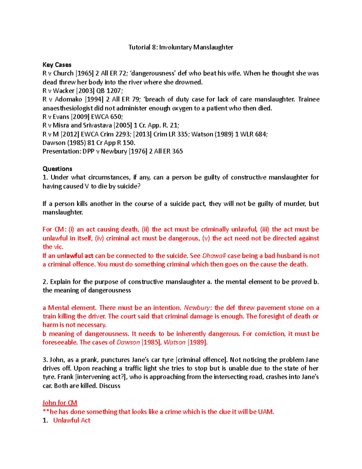 T8-involuntarymanslaughter CL - Tutorial 8: Involuntary Manslaughter ...
