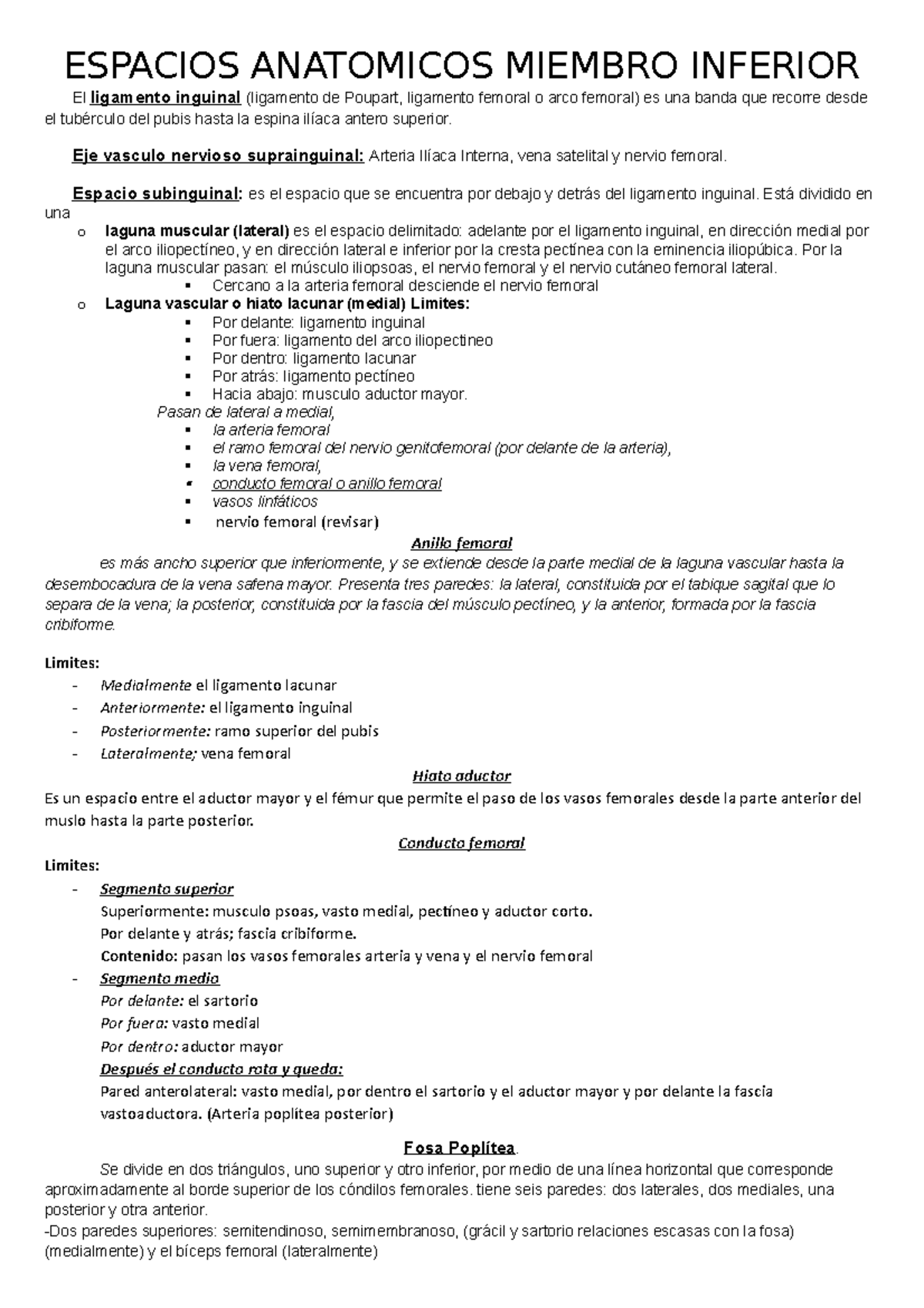 Espacios Anatomicos Miembro Inferior - ESPACIOS ANATOMICOS MIEMBRO INFERIOR El ligamento ...
