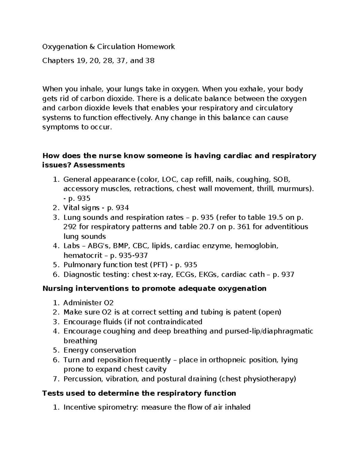 Oxygenation and Circulation Worksheet LAB - Oxygenation & Circulation ...