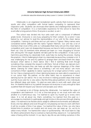 Intramurals reflection - Balondo 12-INVENTORS) Intramurals, is a ...