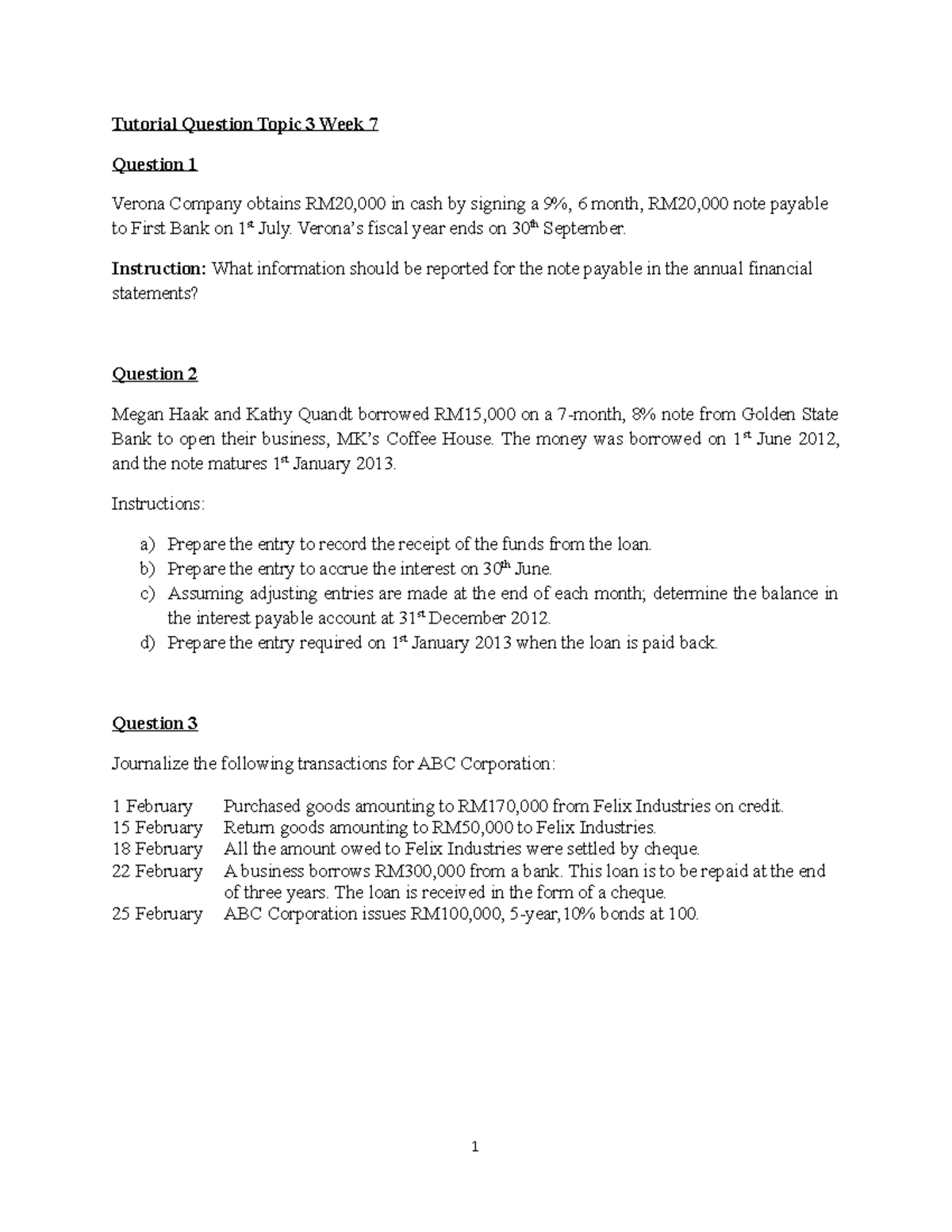 26114 Tuto Topic 3 week 7 - Tutorial Question Topic 3 Week 7 Question 1 ...