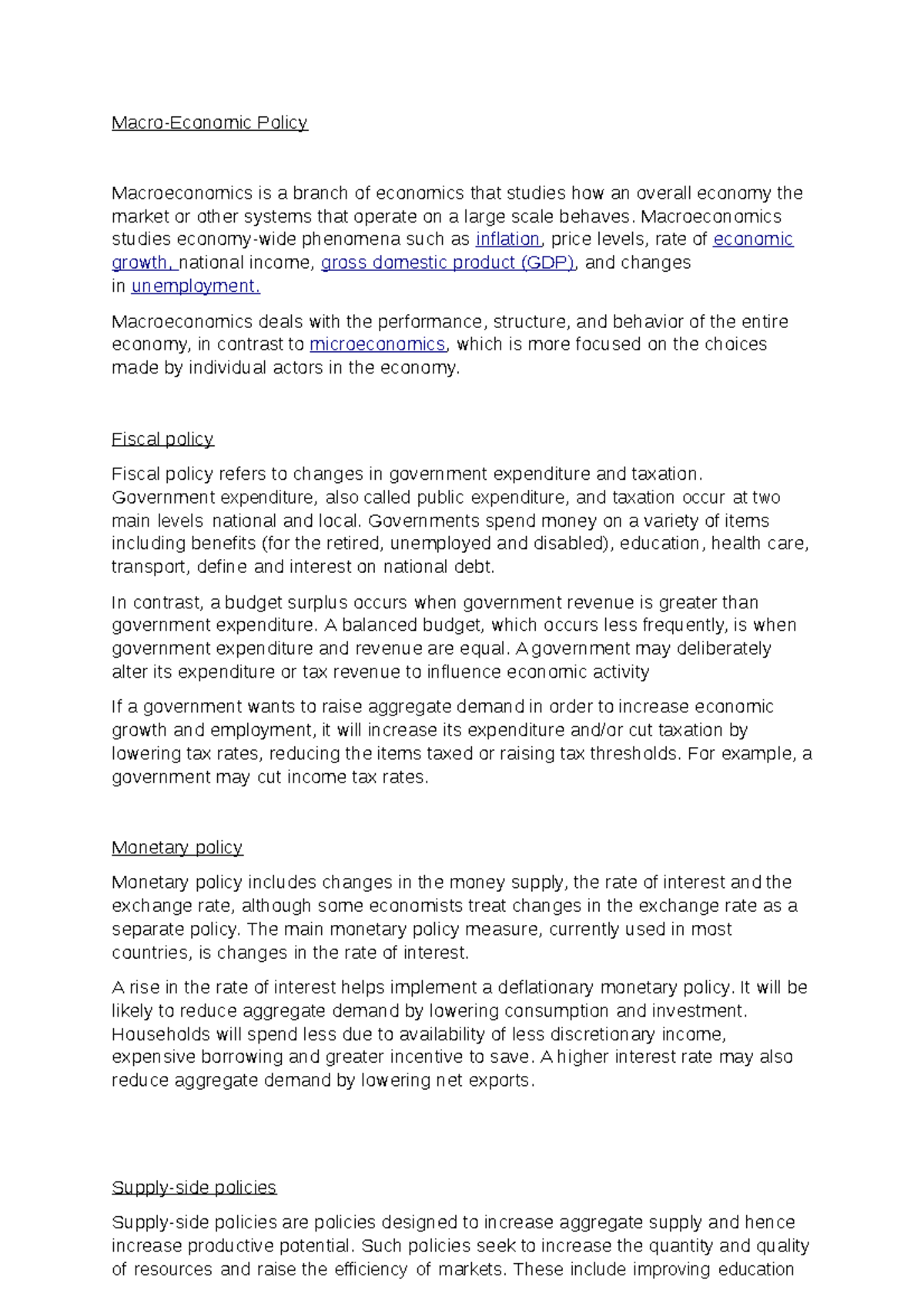 Macro-Economic Policy - Macro-Economic Policy Macroeconomics is a ...