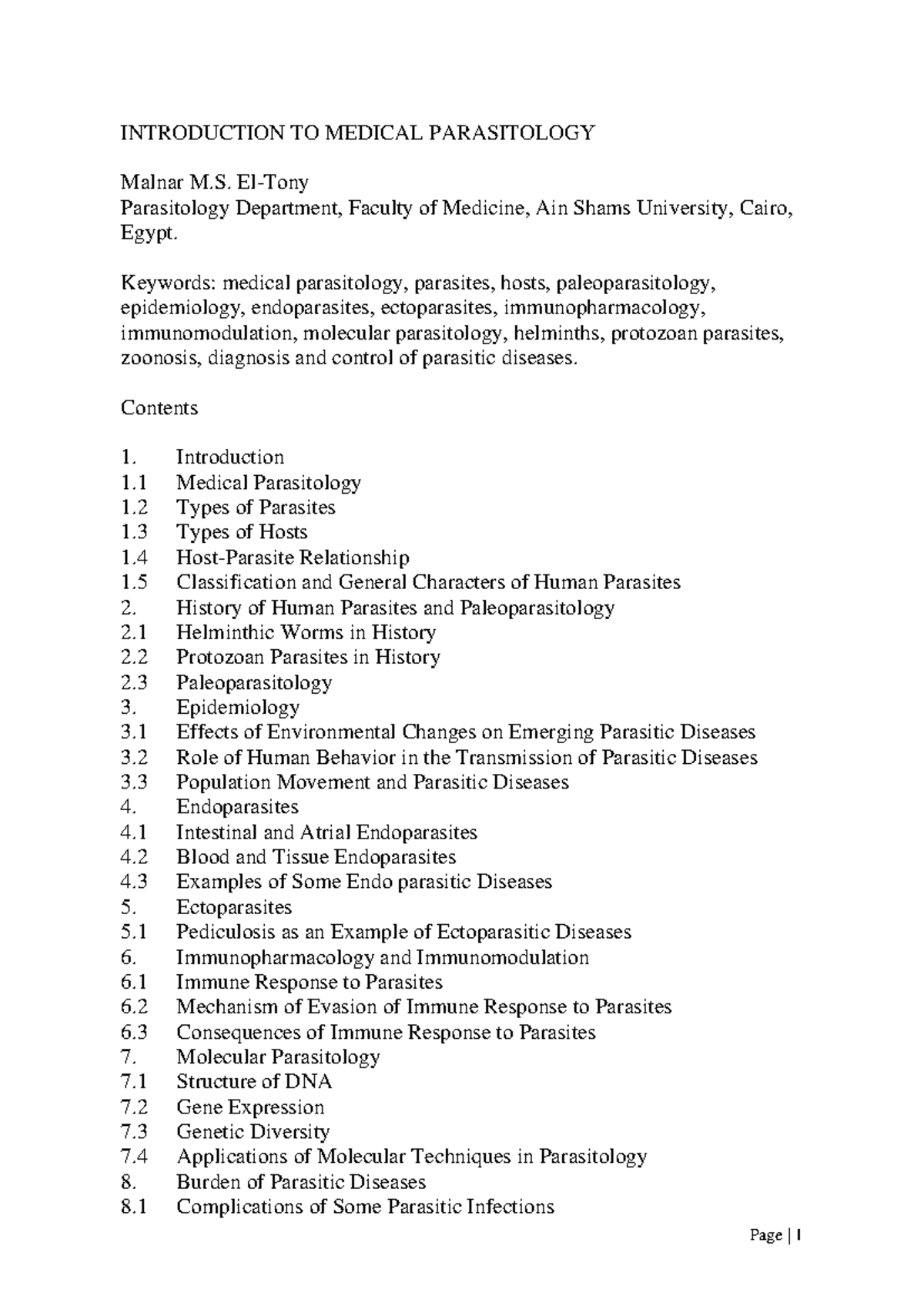 Introduction TO Medical Parasitology Study Guide 1 2022 - INTRODUCTION ...