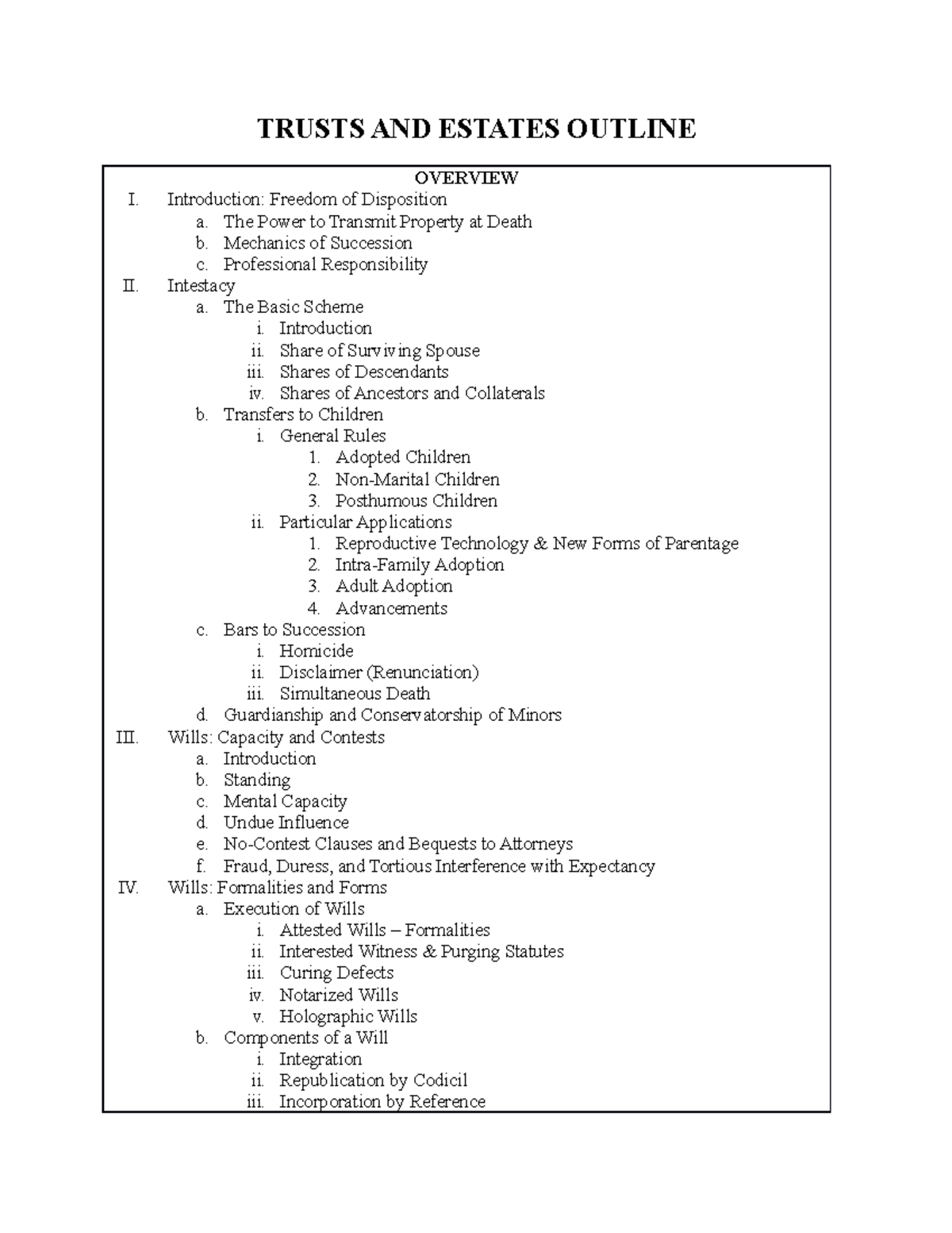 Trust and estates (NY) - TRUSTS AND ESTATES OUTLINE OVERVIEW I ...