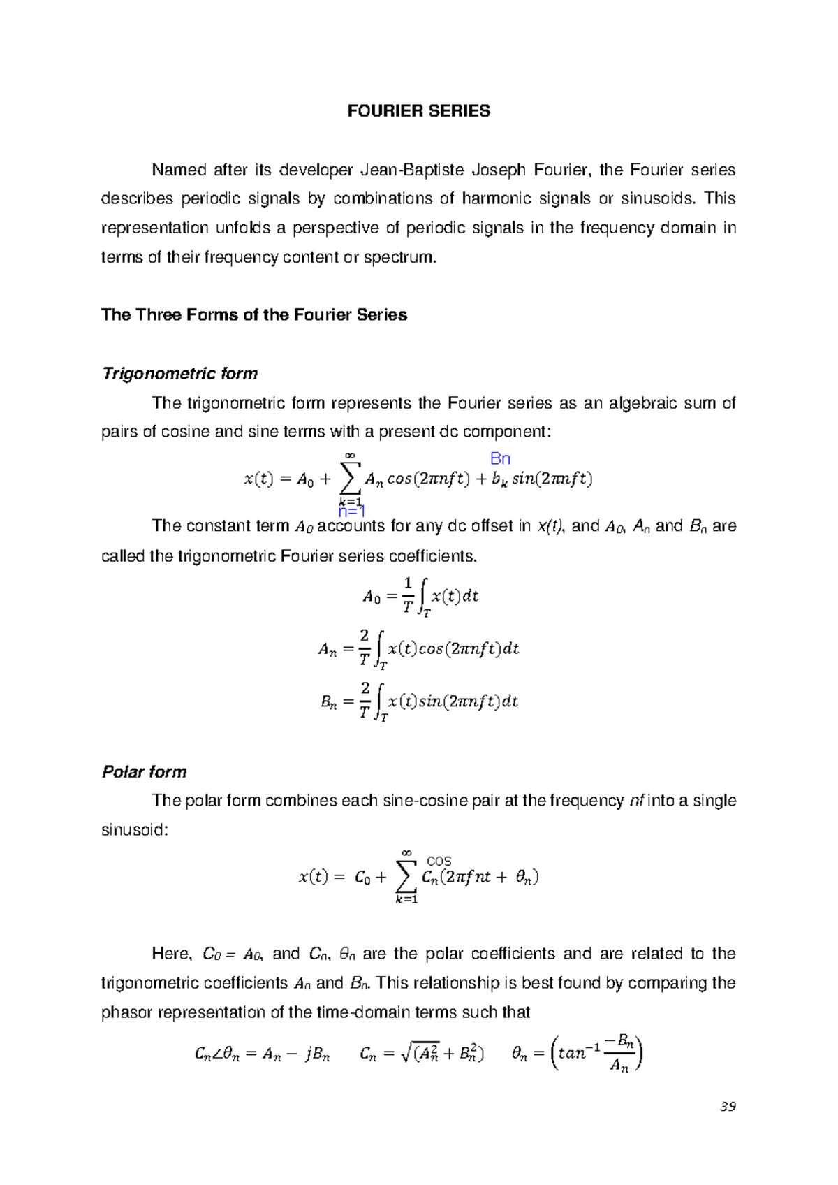 Fourier-Series-forms - 39 FOURIER SERIES Named after its developer Jean ...