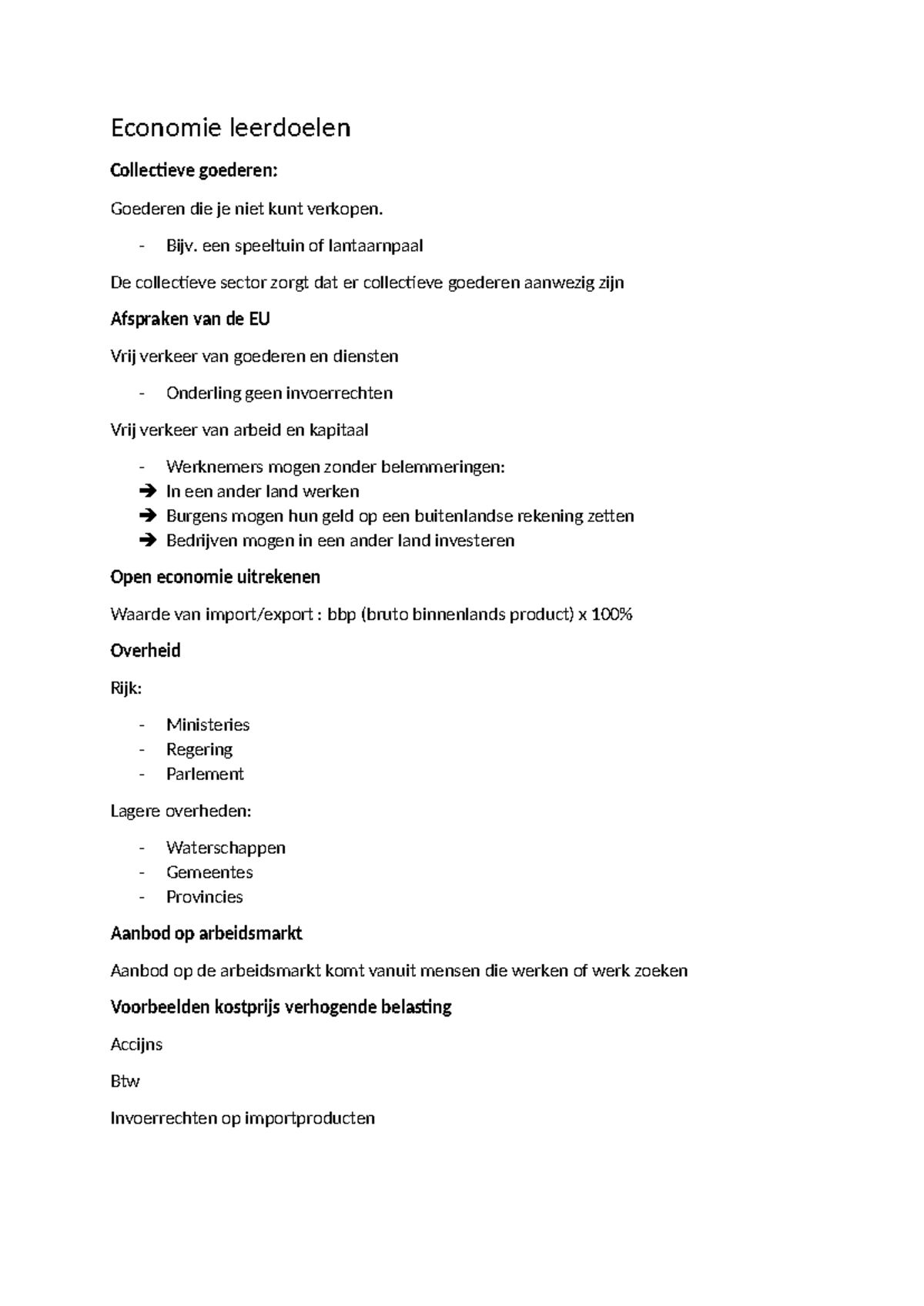 Economie leerdoelen - Economie leerdoelen Collectieve goederen ...