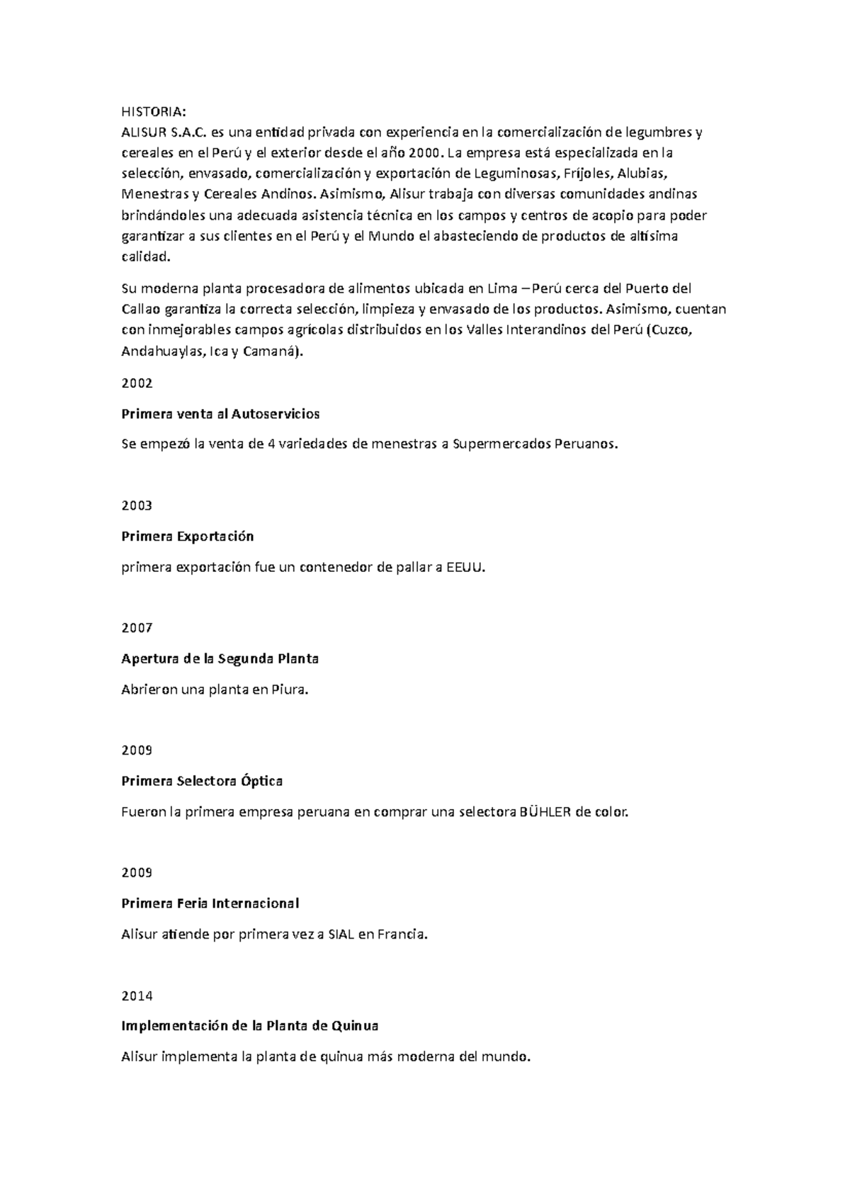HISTORIA DE ALISUR SAC FUNDAMENTOS DE MARKETING - HISTORIA: ALISUR S.A ...