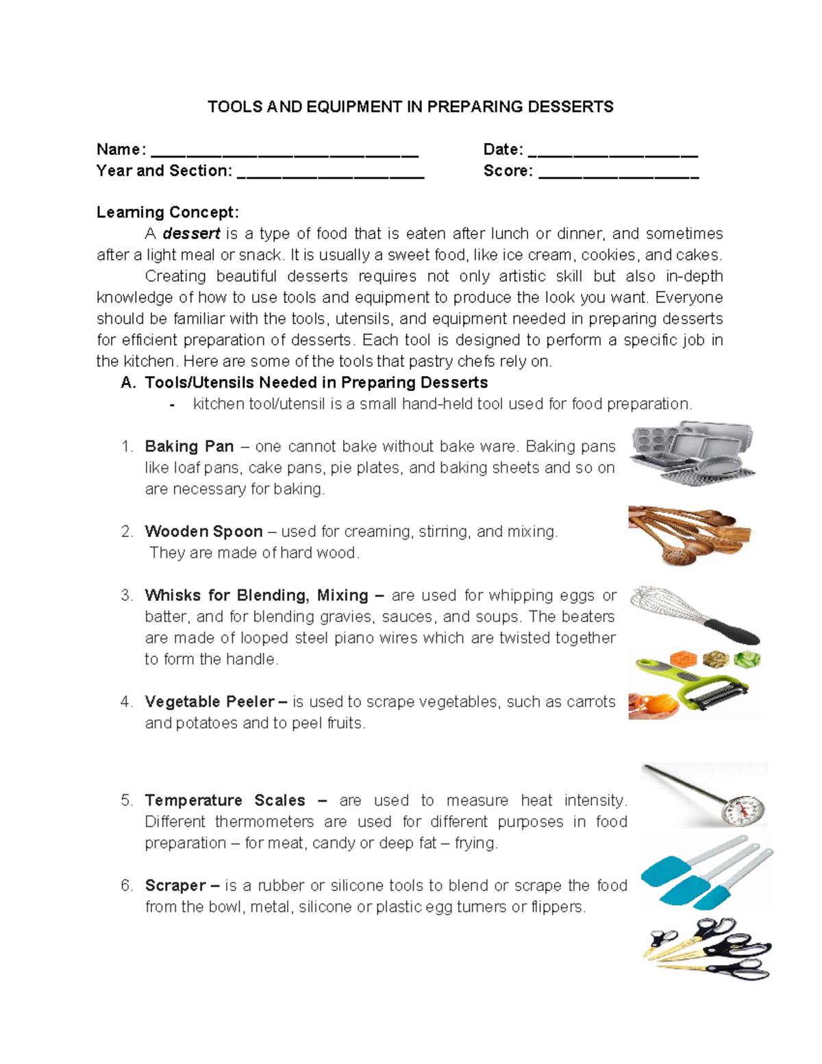 520251775 Tools AND Equipment IN Preparing Desserts - TOOLS AND ...