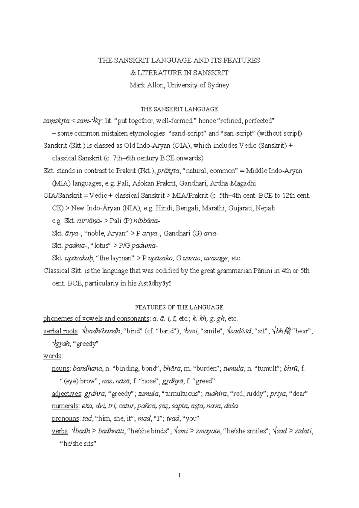 01 Sanskrit language & literature - THE SANSKRIT LANGUAGE AND ITS ...