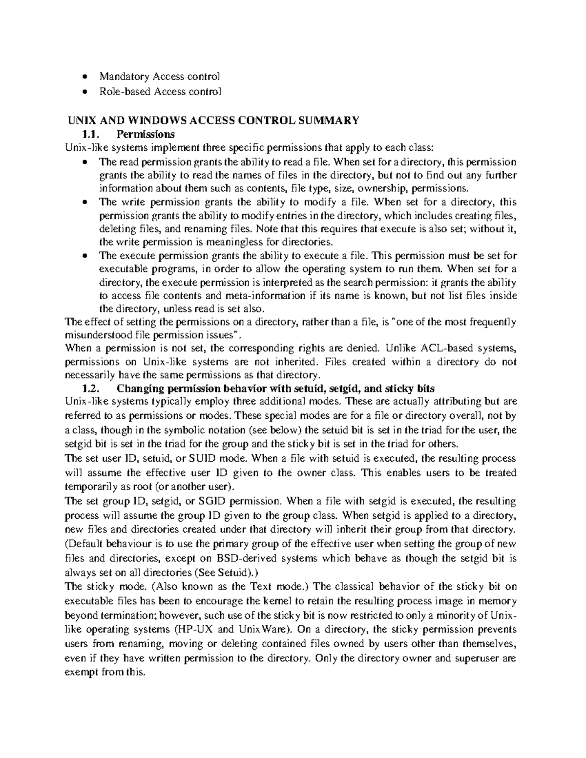 Css Unit 23 2 Computer Noes Mandatory Access Control Role Based Access Control Unix And