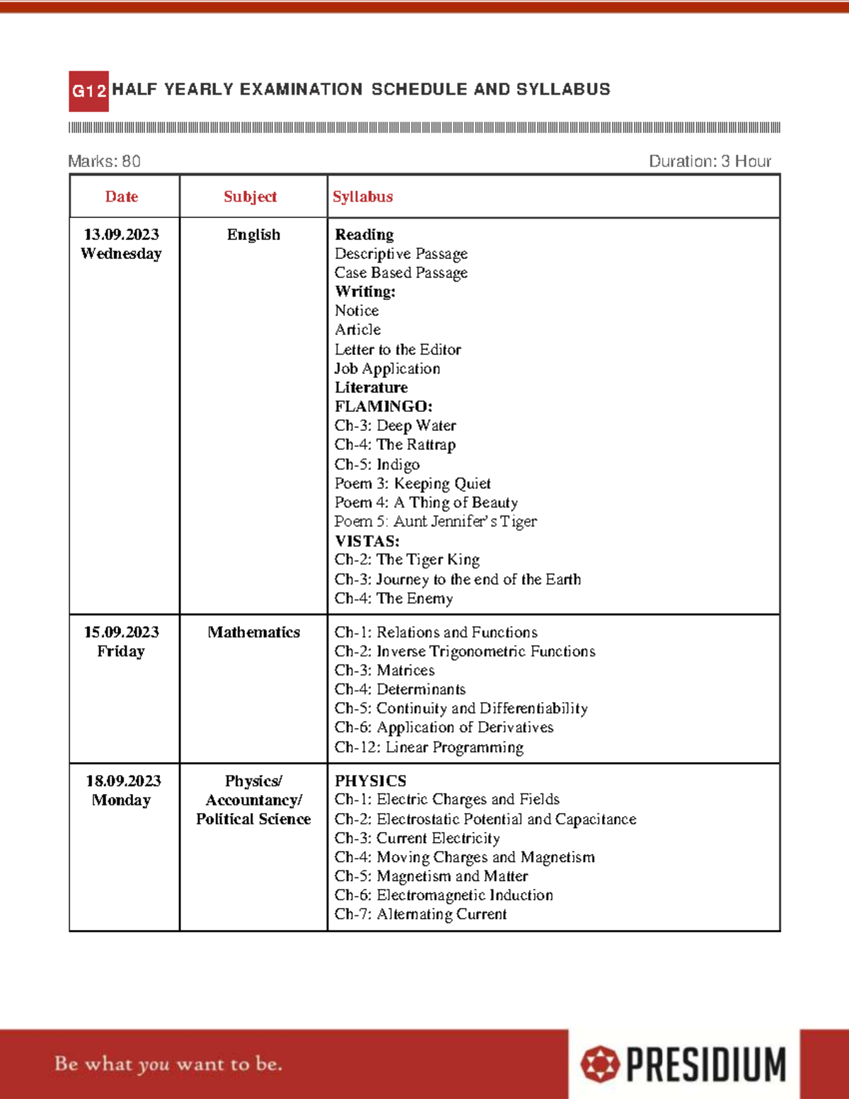 G12 HALF Yearly Examination - Schedule AND Syllabus 2023-24 - G12 HALF ...