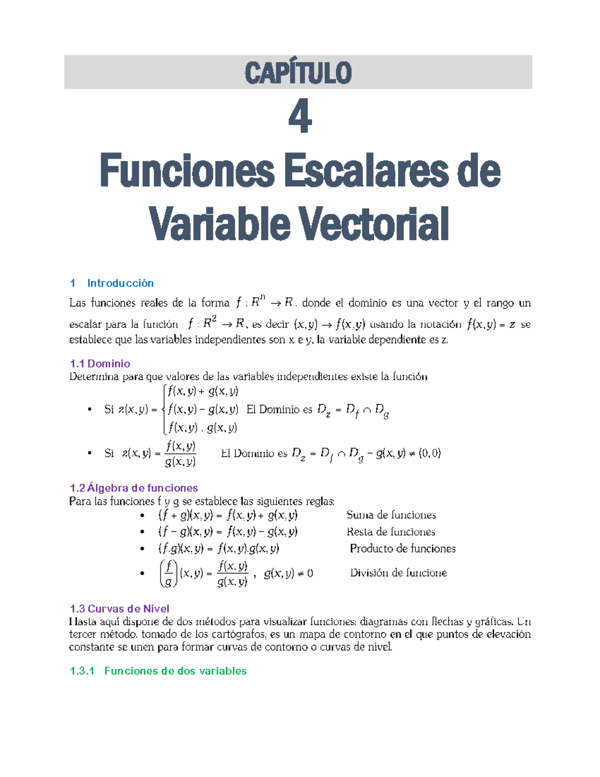 CAP4 Funciones DE Varias Variables - CAPÍTULO 4 Funciones Escalares de Variable Vectorial 1 ...