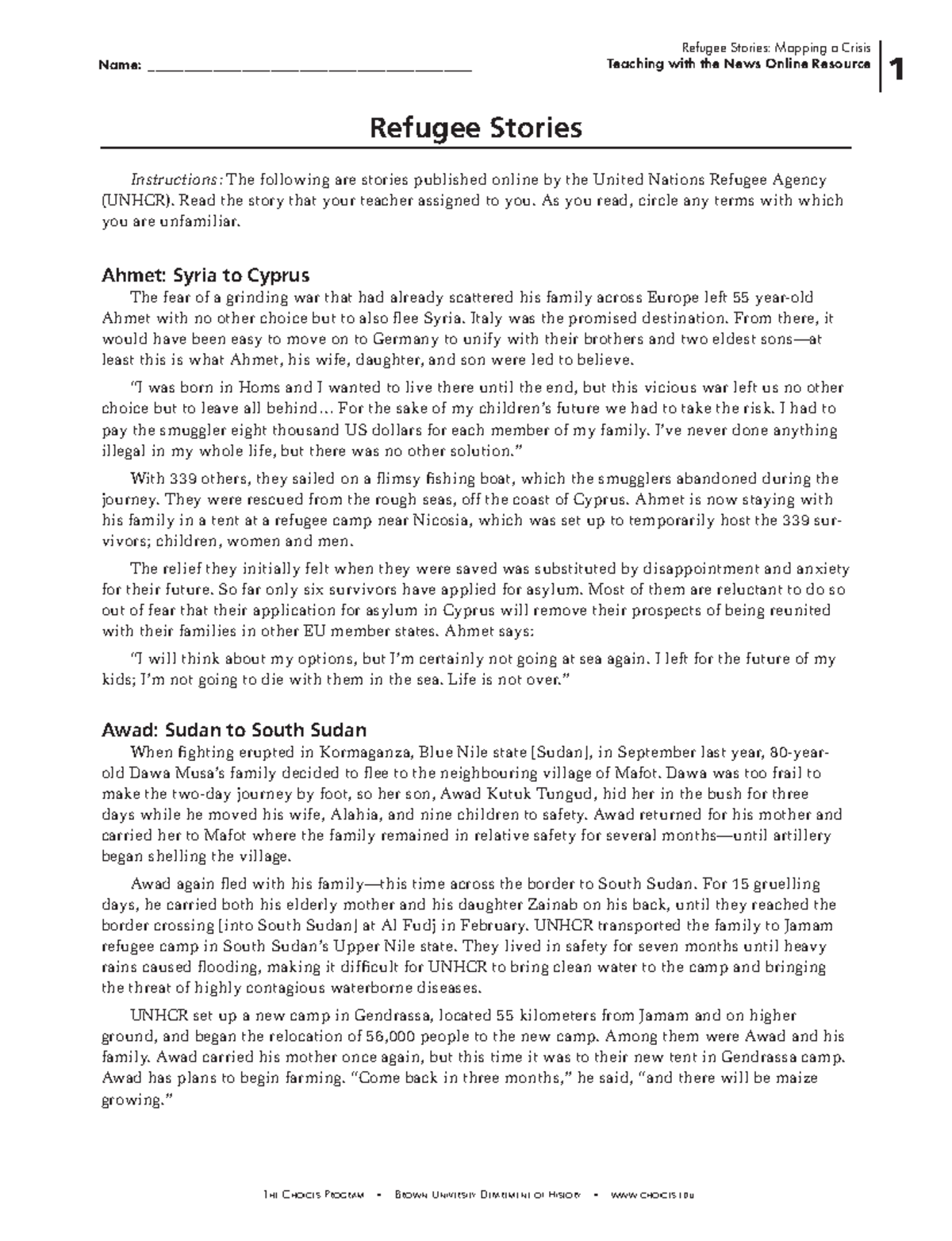 Refugee Stories - Hhh - 1 Teaching with the News Online Resource ...