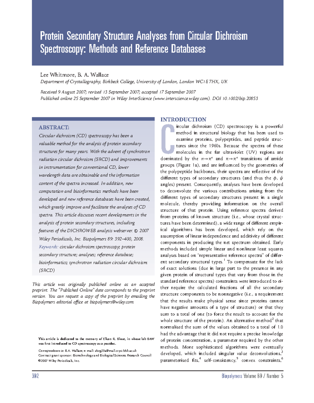 Protein secondary structure analyses from circular dichroism ...