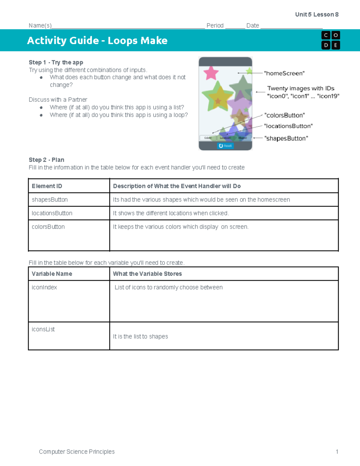 Activity Guide - Loops Make - Unit 5 Lesson 8 - Unit 5 Lesson 8 - Studocu