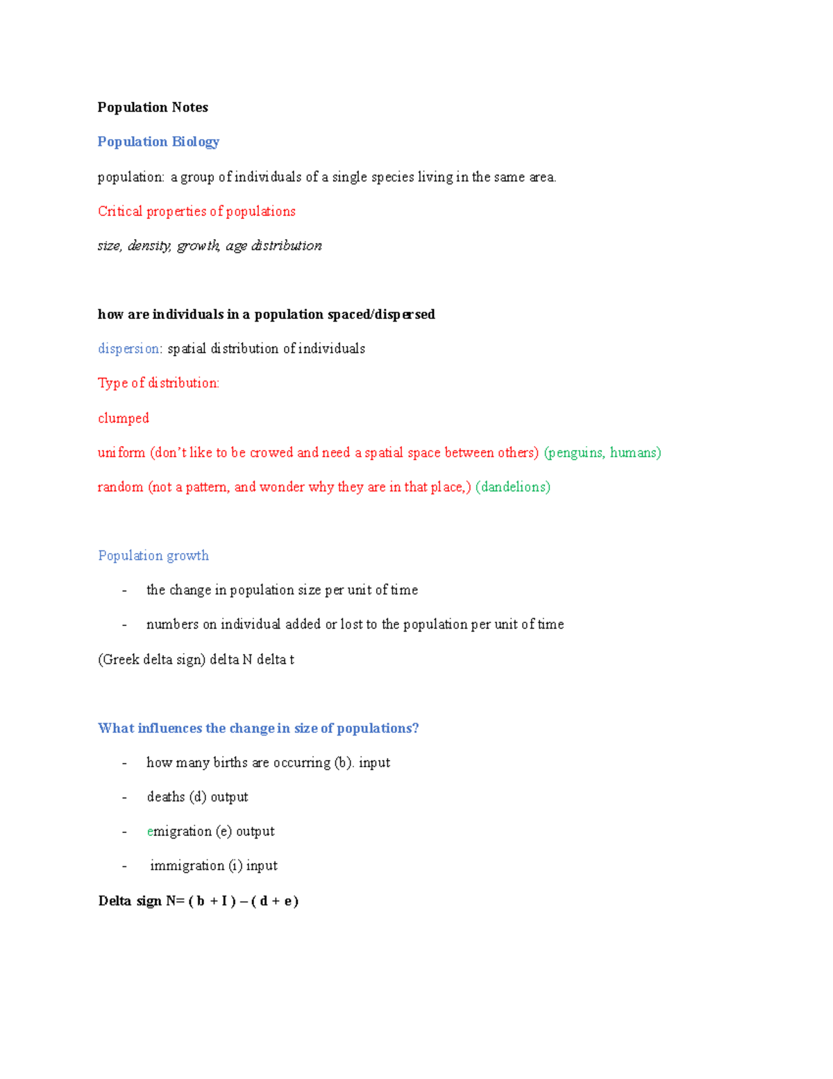 Population Notes - Population Notes Population Biology population: a ...