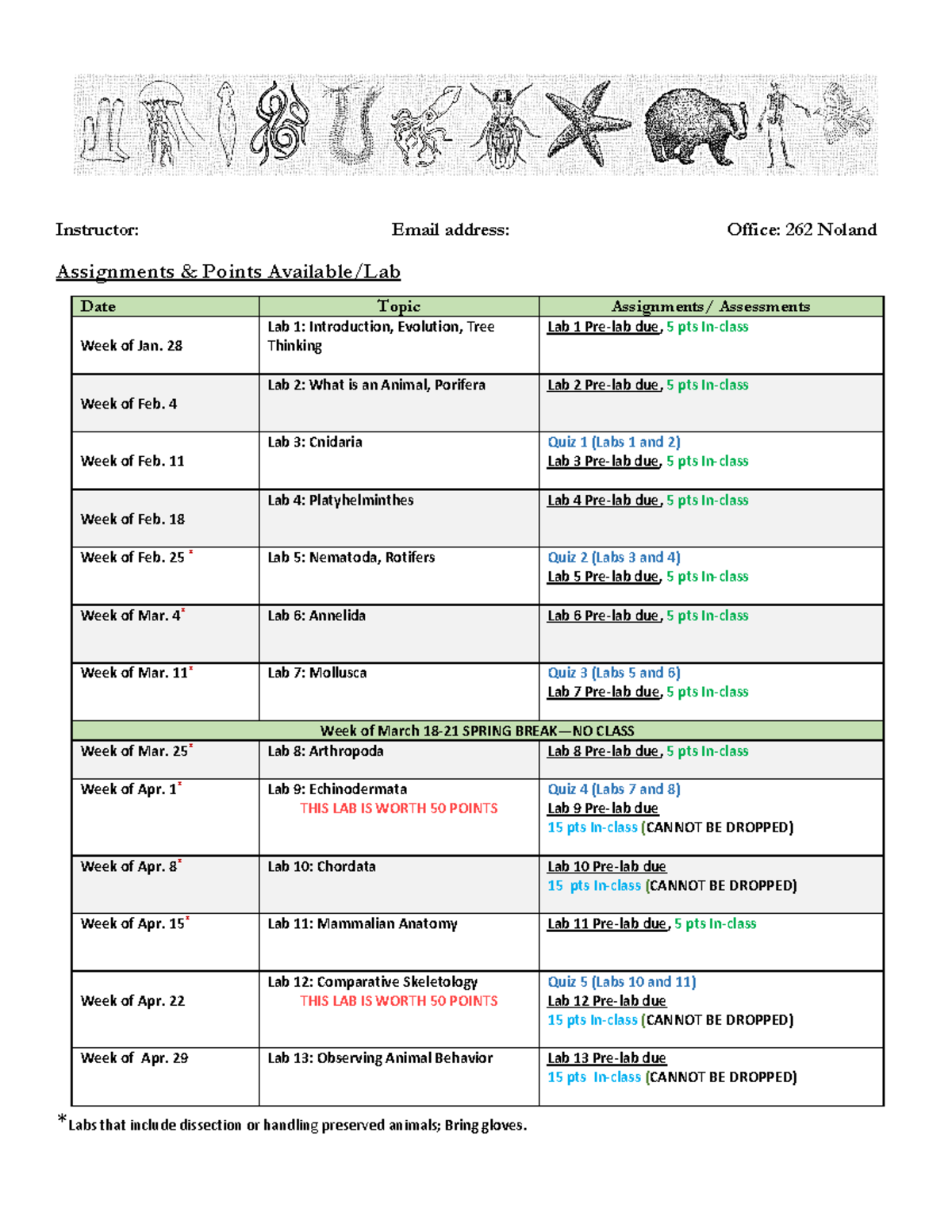 Spring 2019 Lab Schedule - Instructor: Email address: Office: 262 ...