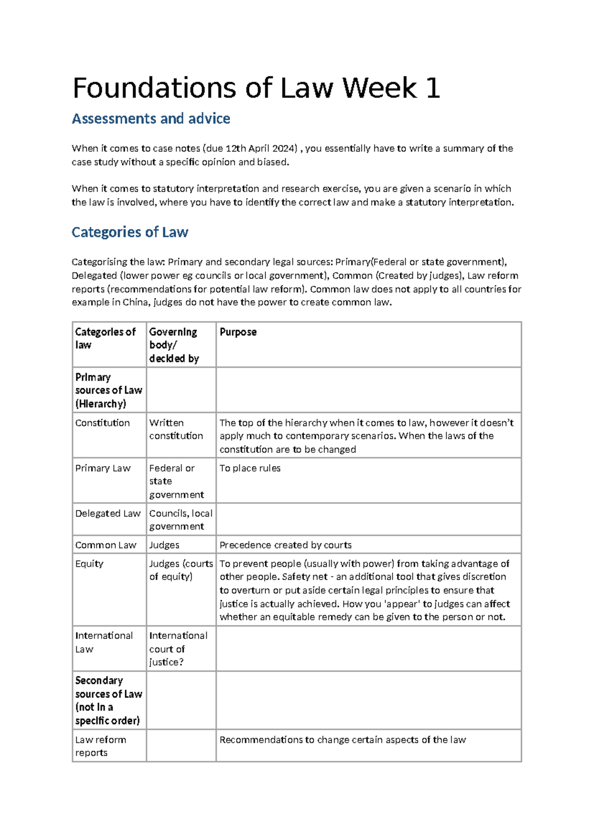 Foundations of Law Week 1 - When it comes to statutory interpretation ...