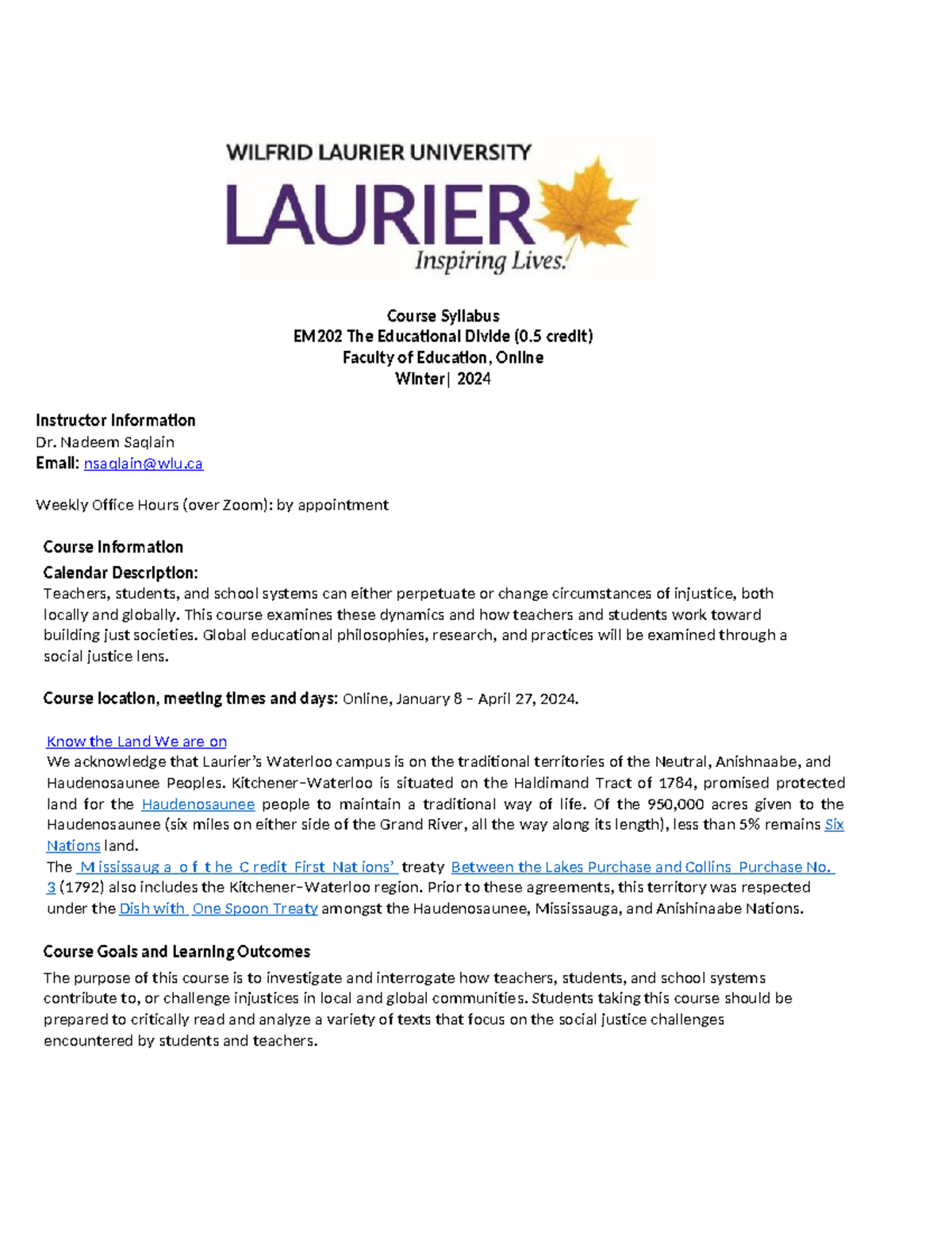 EM202 Syllabus W24 - Course outline for course - Course Syllabus EM202 ...