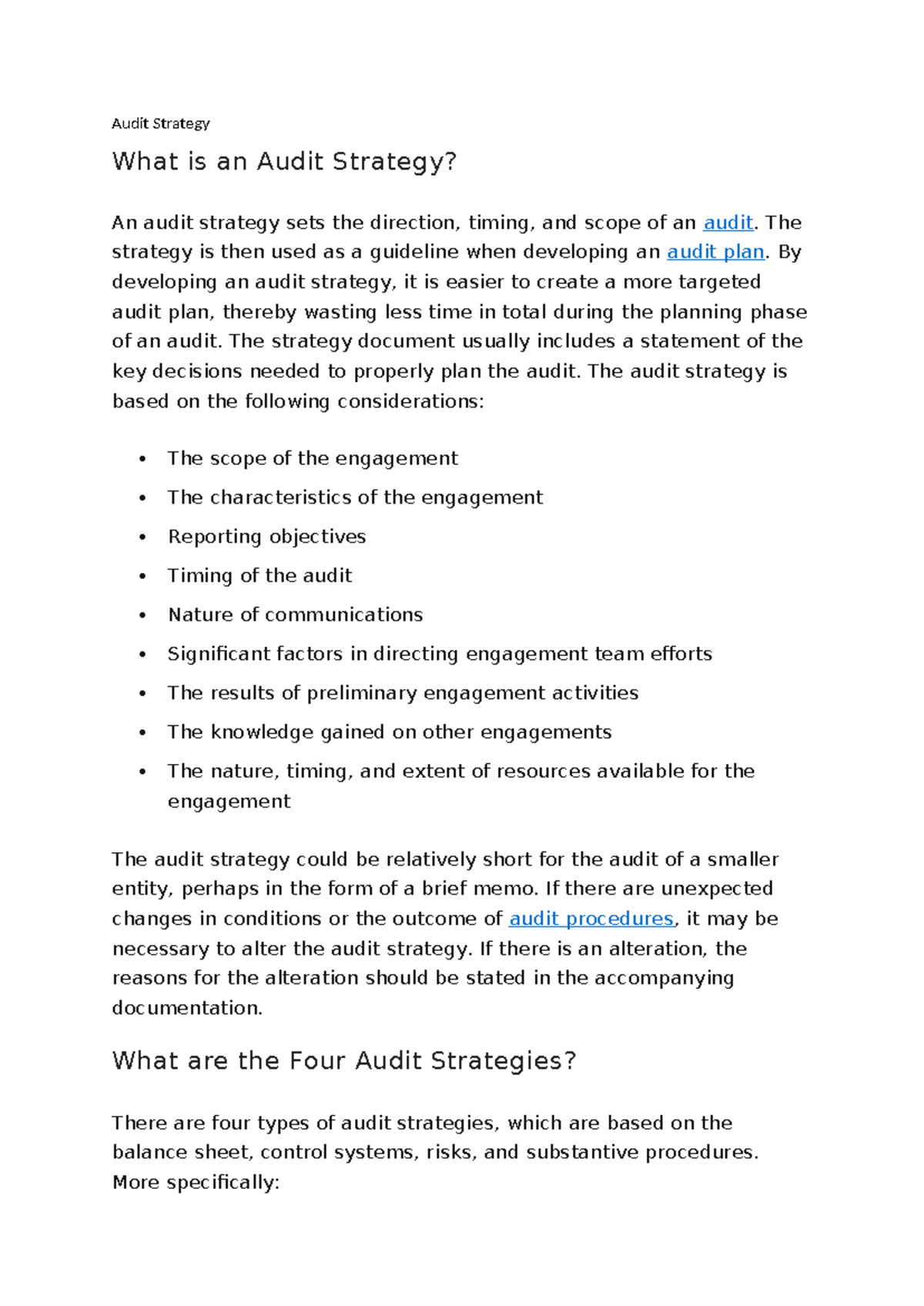 Audit Strategy - for understanding - Audit Strategy What is an Audit ...