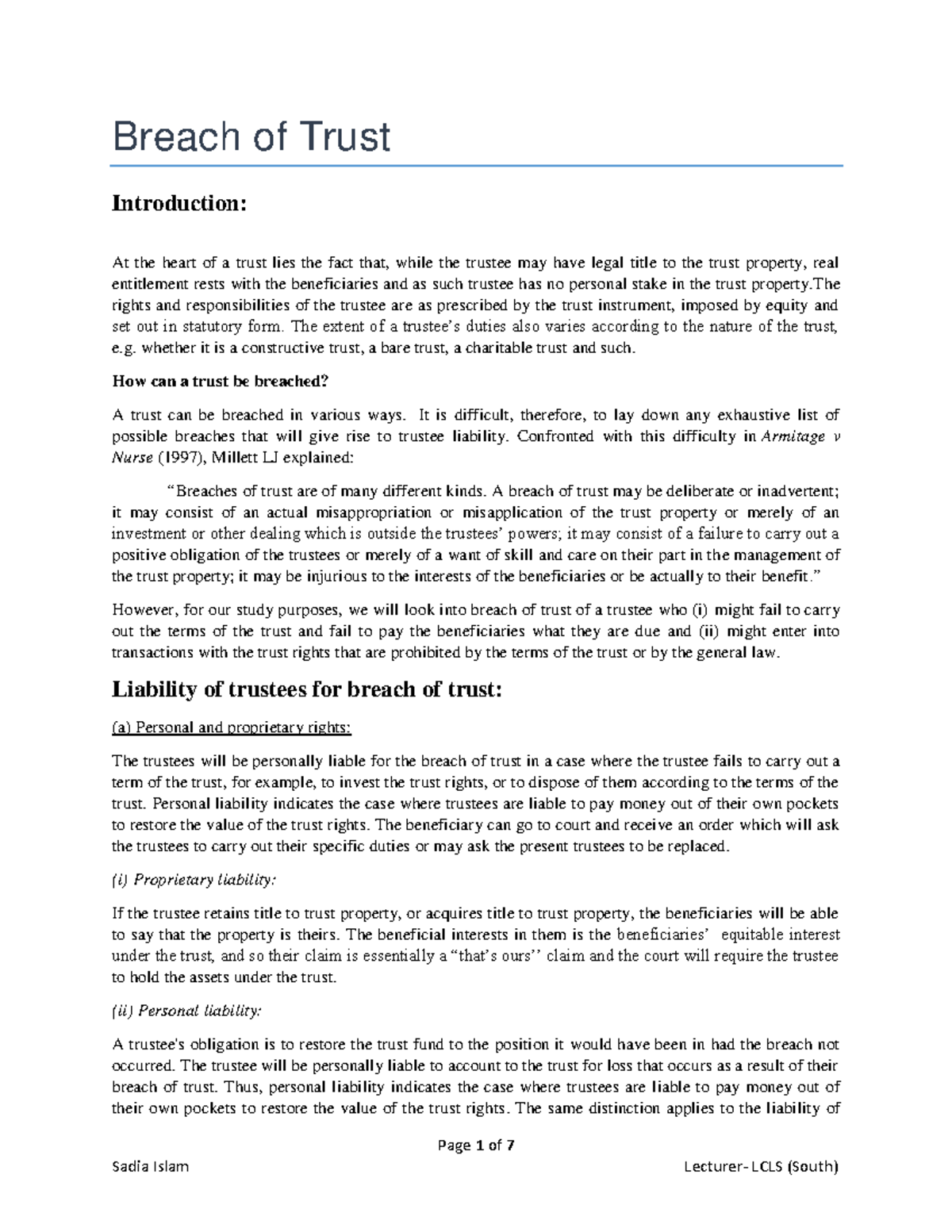 Breach-of-Trust-basics SI - Page 1 of 7 Breach of Trust Introduction ...