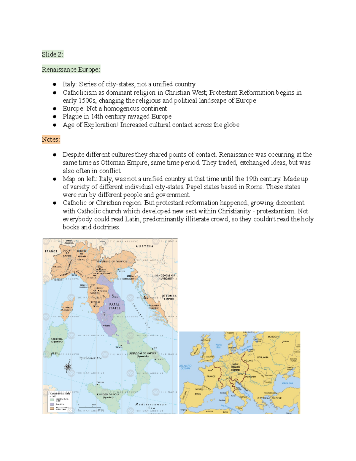 The Renaissance - Slide 2: Renaissance Europe: Italy: Series of city ...