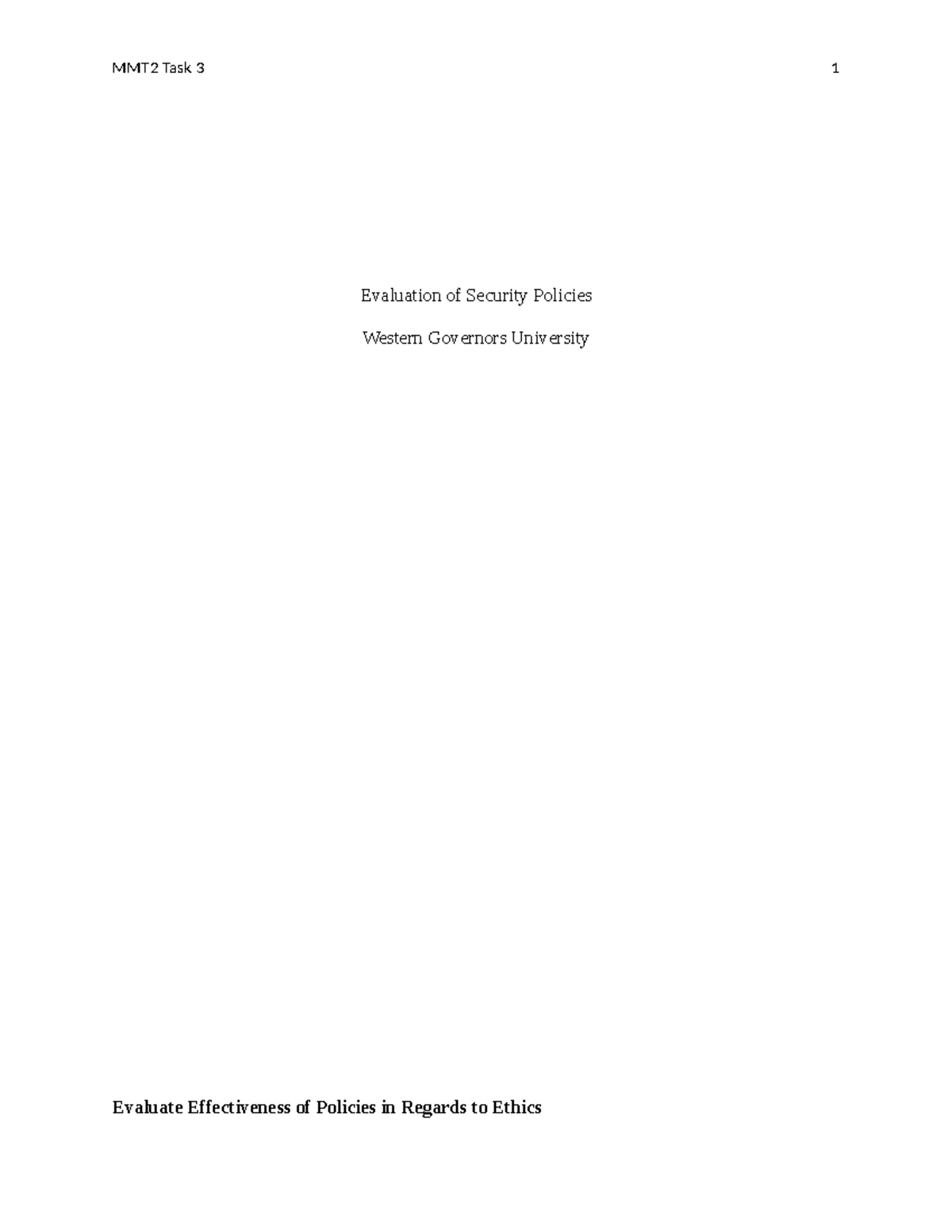 MMT 2 Task 3 - task 3 - Evaluation of Security Policies Western ...