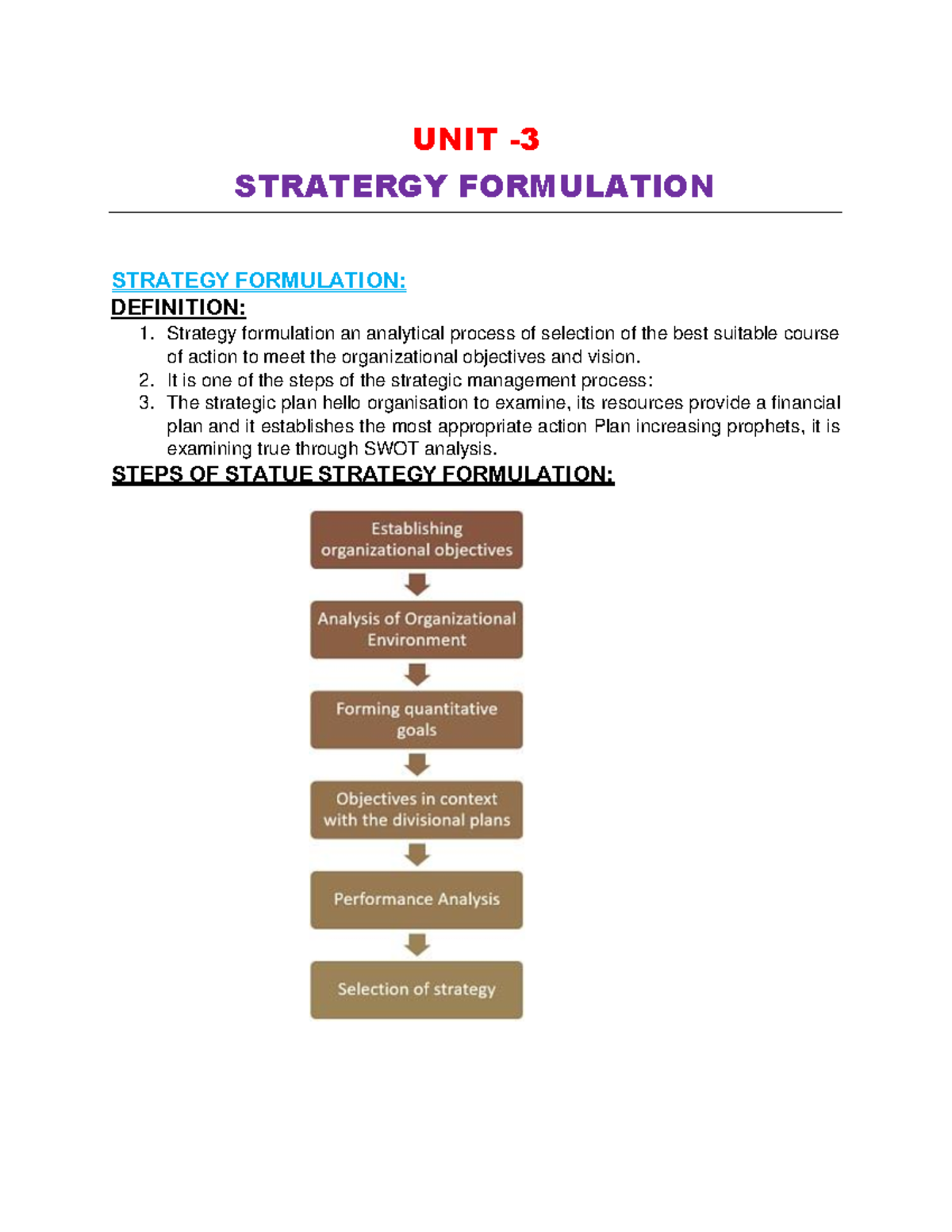 SM UNIT 3 - Stragic management - UNIT - STRATERGY FORMULATION STRATEGY ...