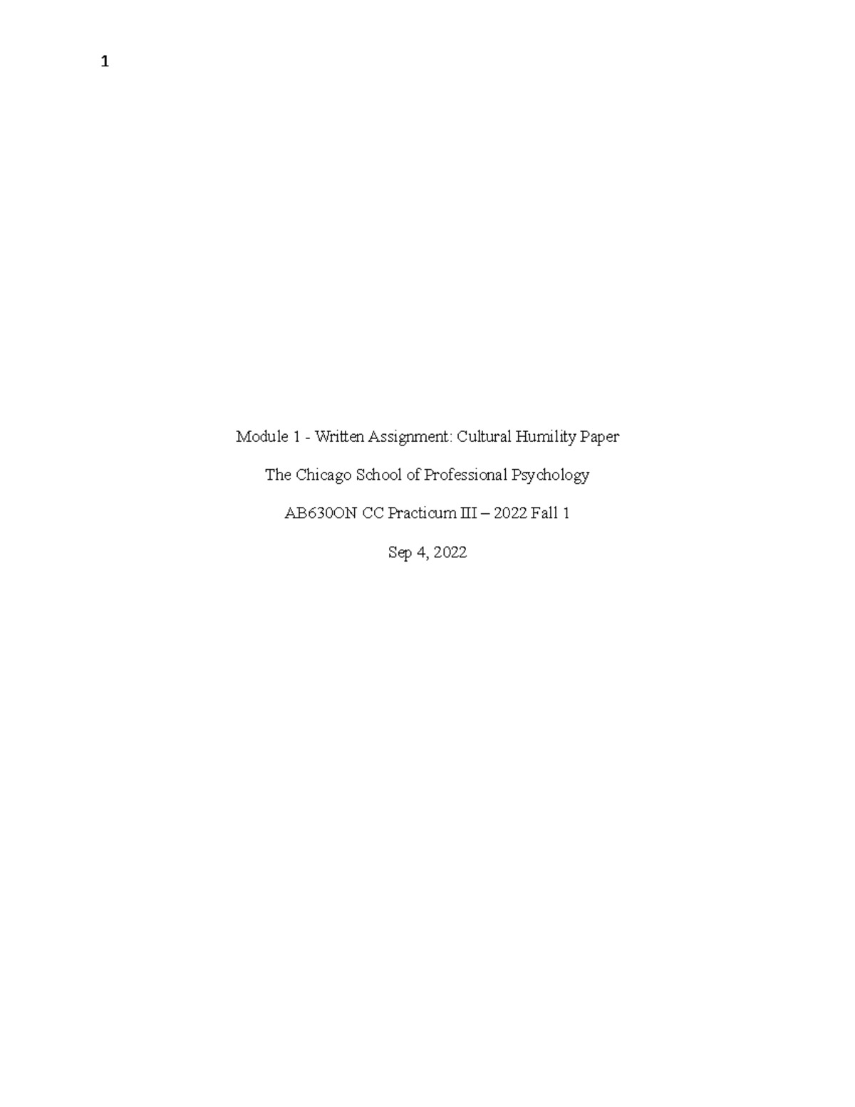 Module 1 - Written Assignment: Cultural Humility Paper - (2012 ...