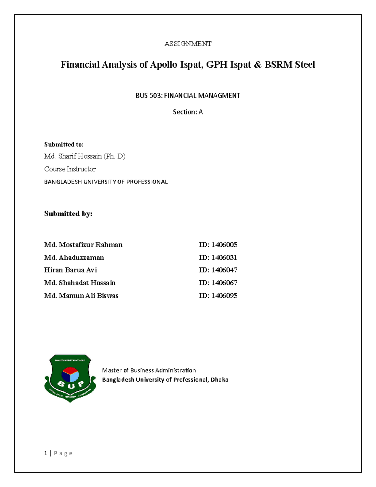 Financial Analysis of Apollo Ispat GPH I - ASSIGNMENT Financial ...