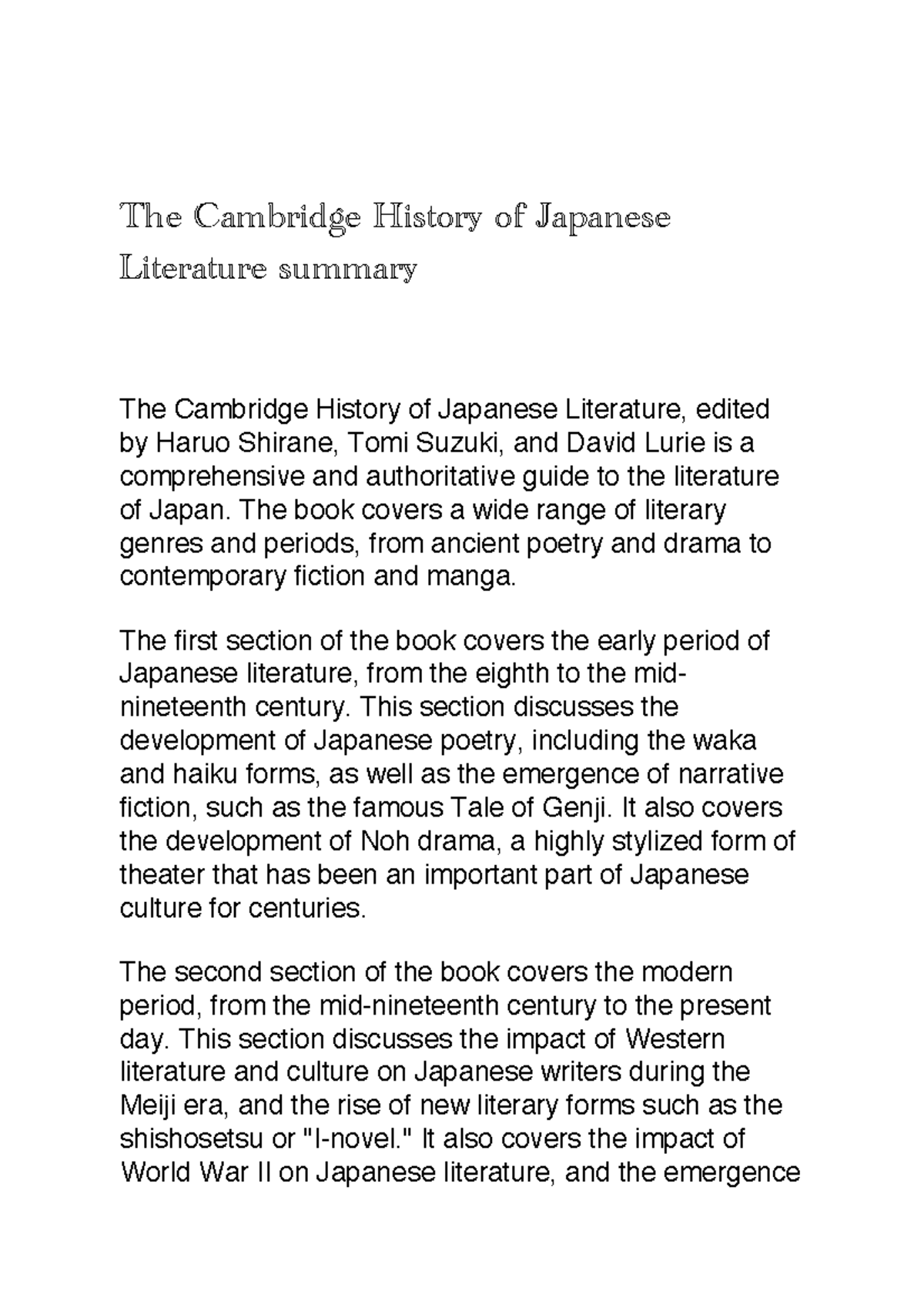 The Cambridge History of Japanese Literature, Haruo Shirane, Tomi ...