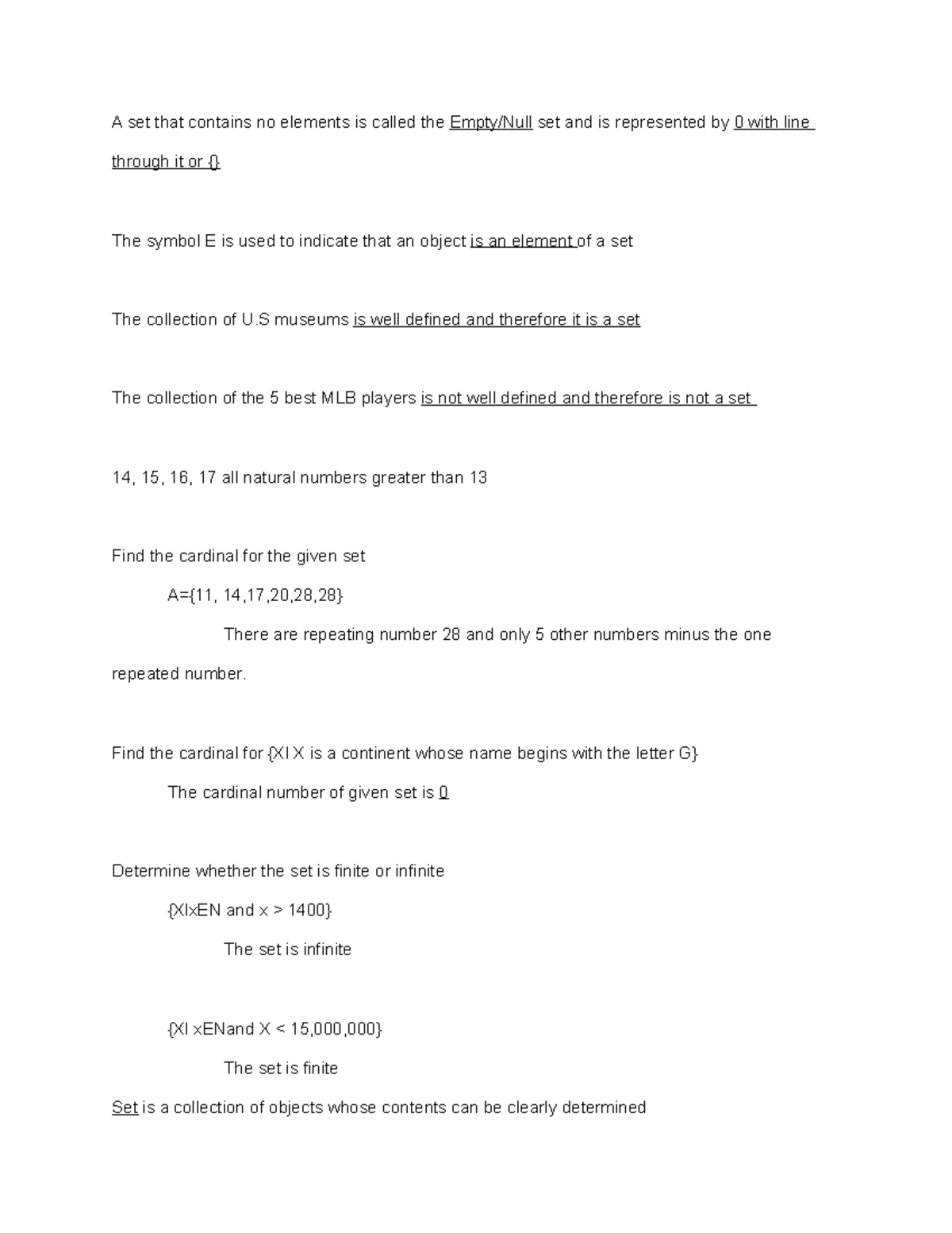 2.1 H.W Basic Set Concepts - A set that contains no elements is called the Empty/Null set and is ...