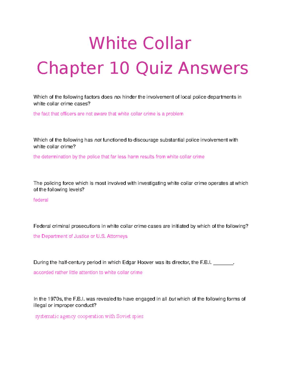 White Collar Chapter 10 quiz answers - White Collar Chapter 10 Quiz ...