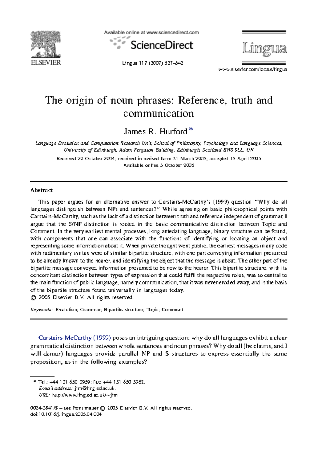 Dispensa lessicologia 1 - The origin of noun phrases: Reference, truth ...