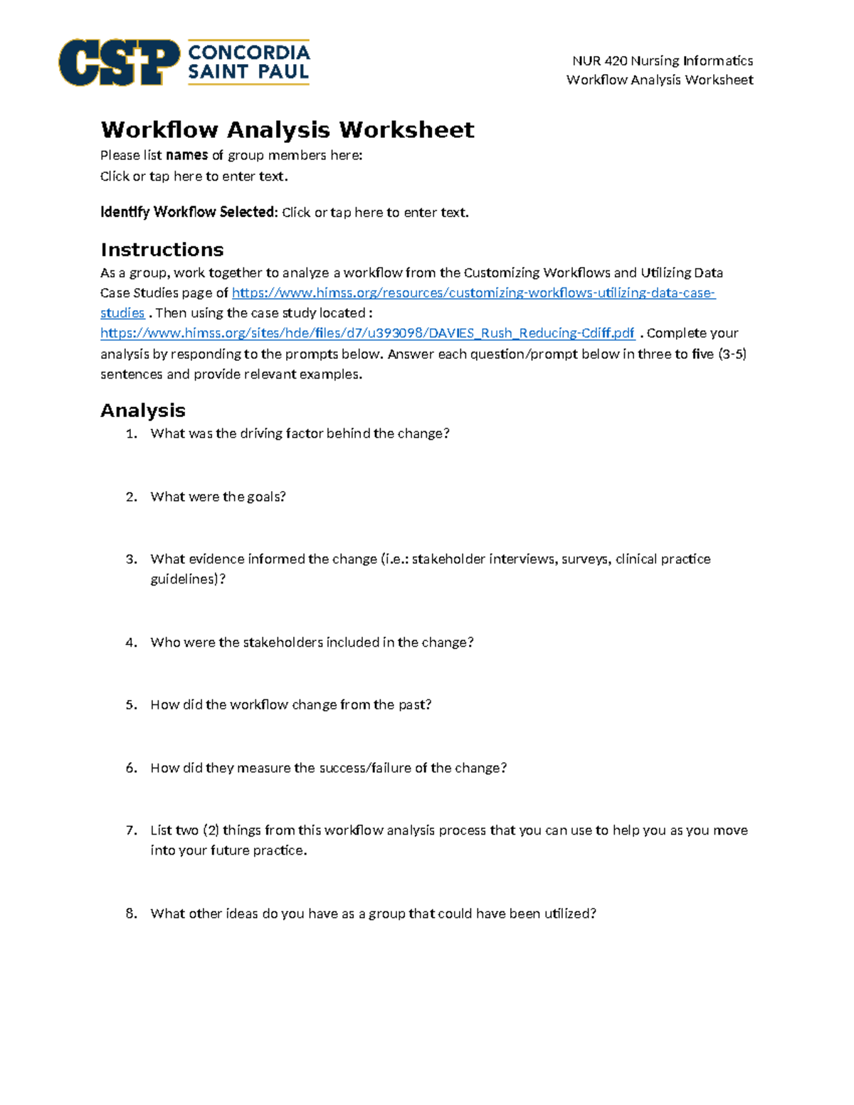 NUR420 Workflow Analysis Worksheet - NUR 420 Nursing Informatics ...