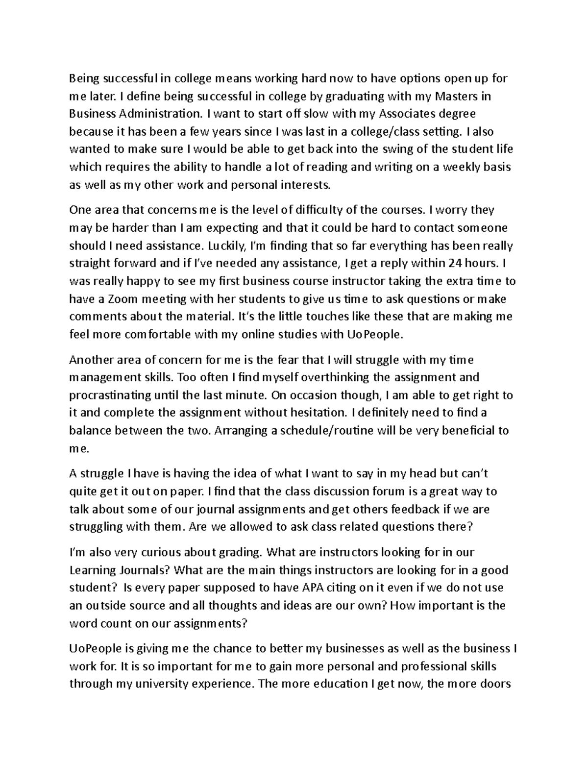 Week 1 Reflection Topic College Success - Being successful in college ...