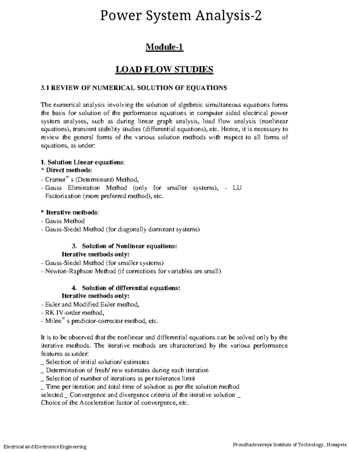 Module-1 - Module- LOAD FLOW STUDIES 3 REVIEW OF NUMERICAL SOLUTION OF ...