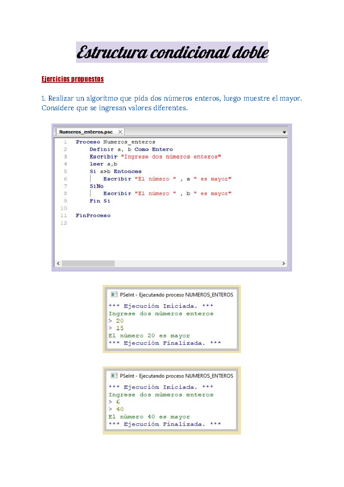Actividad S07 - Matemática II - Estructura condicional doble Ejercicios ...