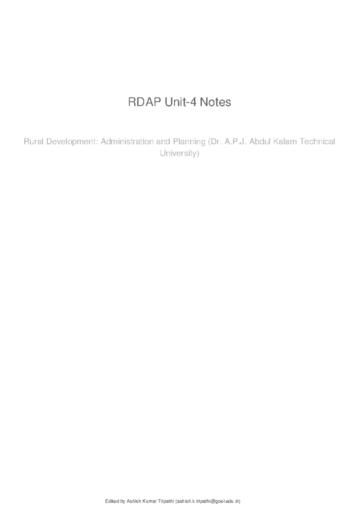 Rdap unit 4 notes - RDAP - RDAP Unit-4 Notes Rural Development ...
