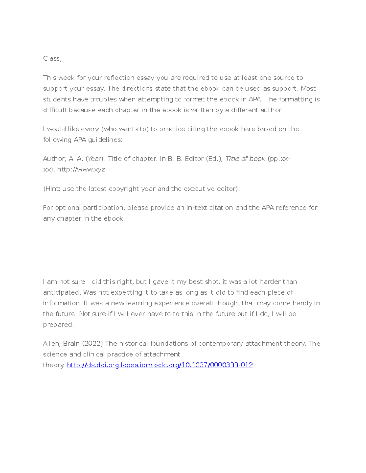 Optional References required for Essay this week - Class, This week for ...