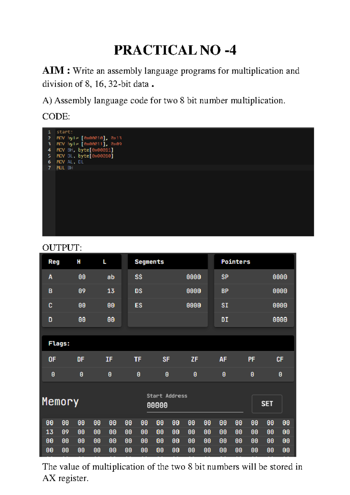 Micro exp 2 - b.tech - PRACTICAL NO - AIM : Write an assembly language programs for ...