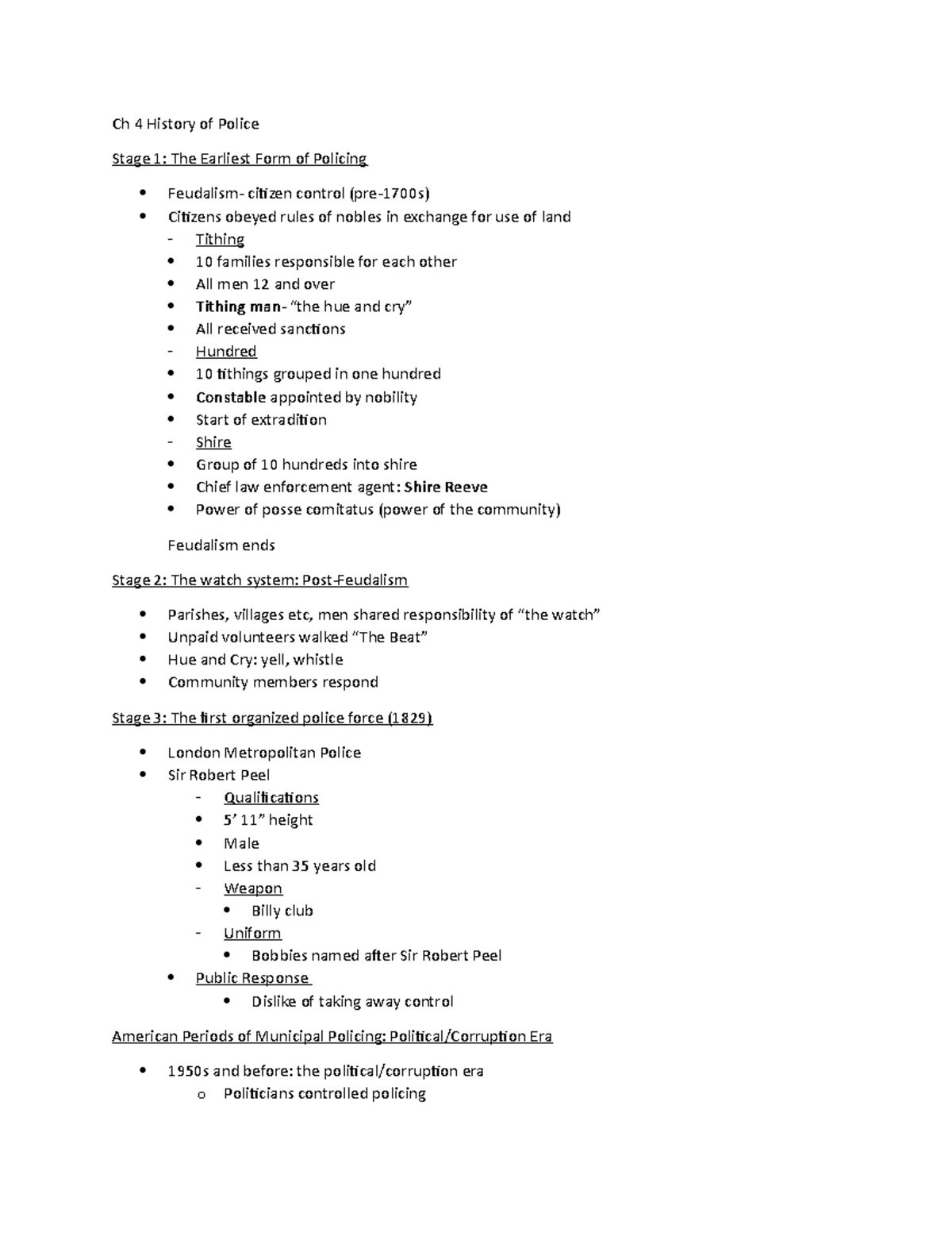 4 History of Police - Lecture notes 4 - Ch 4 History of Police Stage 1 ...