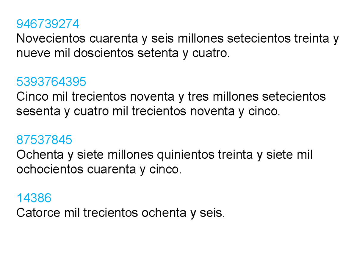 Escritura DE Cantidades - Novecientos cuarenta y seis millones ...