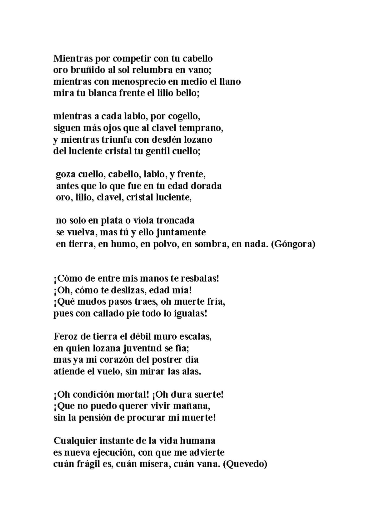 Gongora y quevedo - Teoría sobre autores - Mientras por competir con tu ...