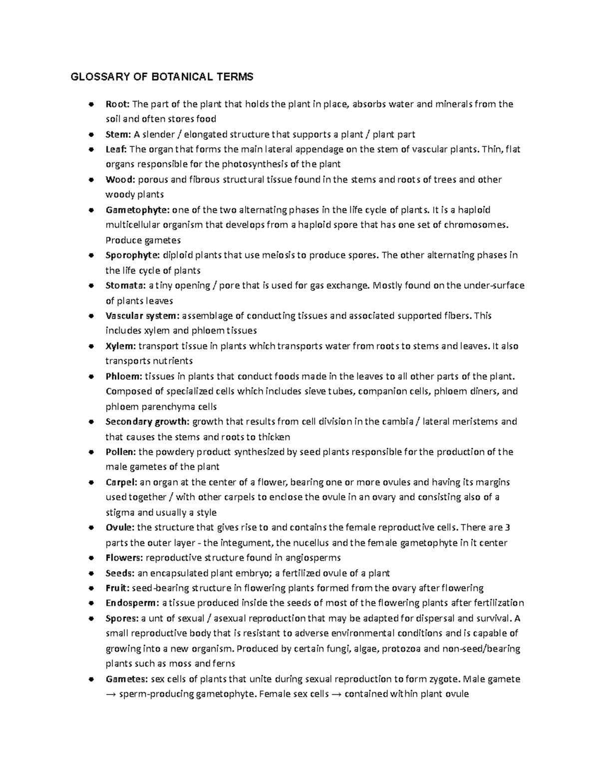 Glossary OF Botanical Terms - GLOSSARY OF BOTANICAL TERMS Root: The ...