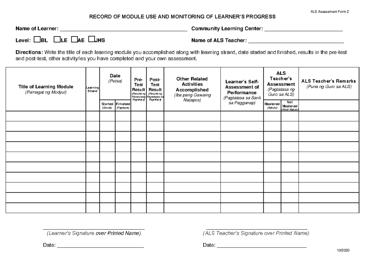 ALS Assessment Form 2 Lesson 1 Communication Process Principles