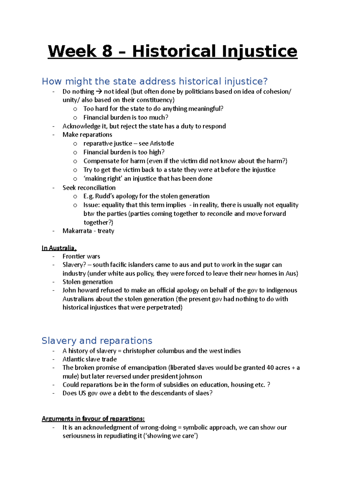 Addressing Historical Injustice: State's Role and Approaches - Studocu