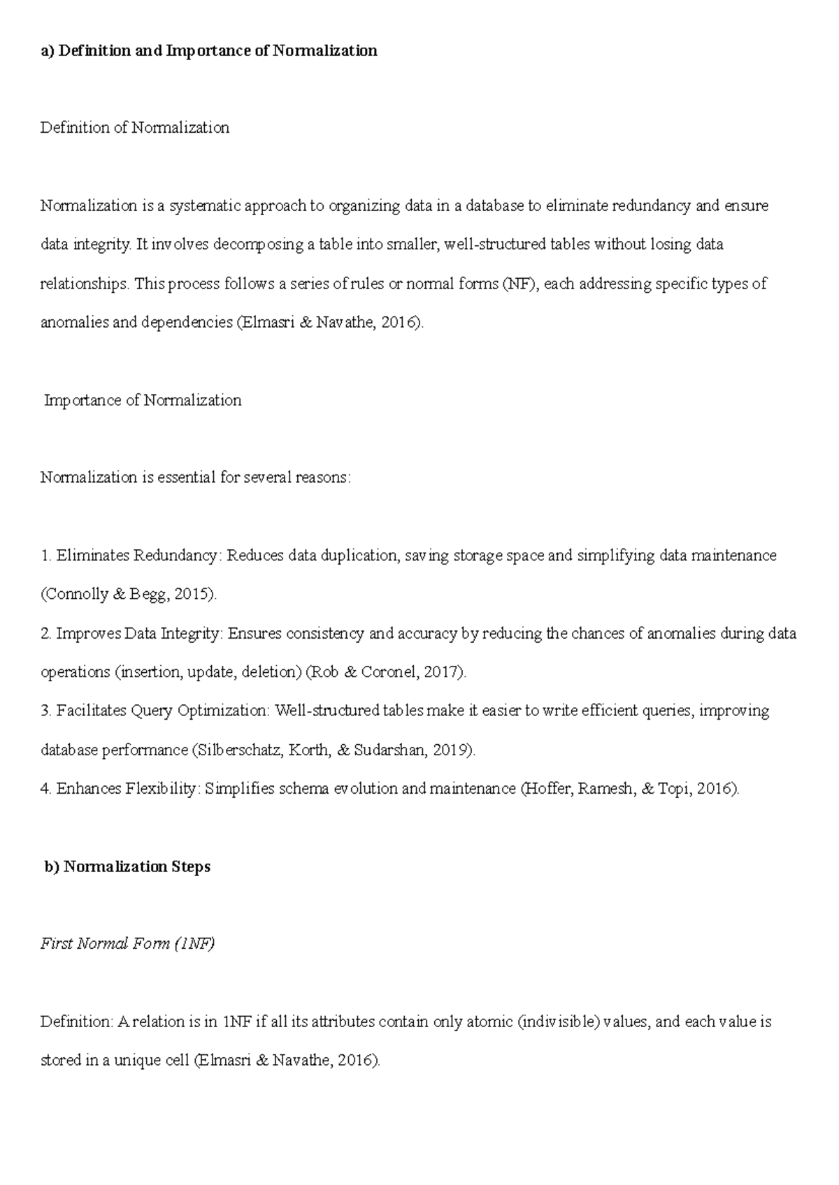 Programming Assignment Unit 3 CS 2203-01 - a) Definition and Importance of Normalization ...